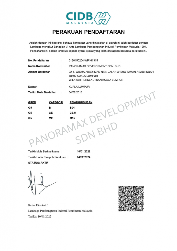 License & Certificate – Panoramax Development Sdn Bhd